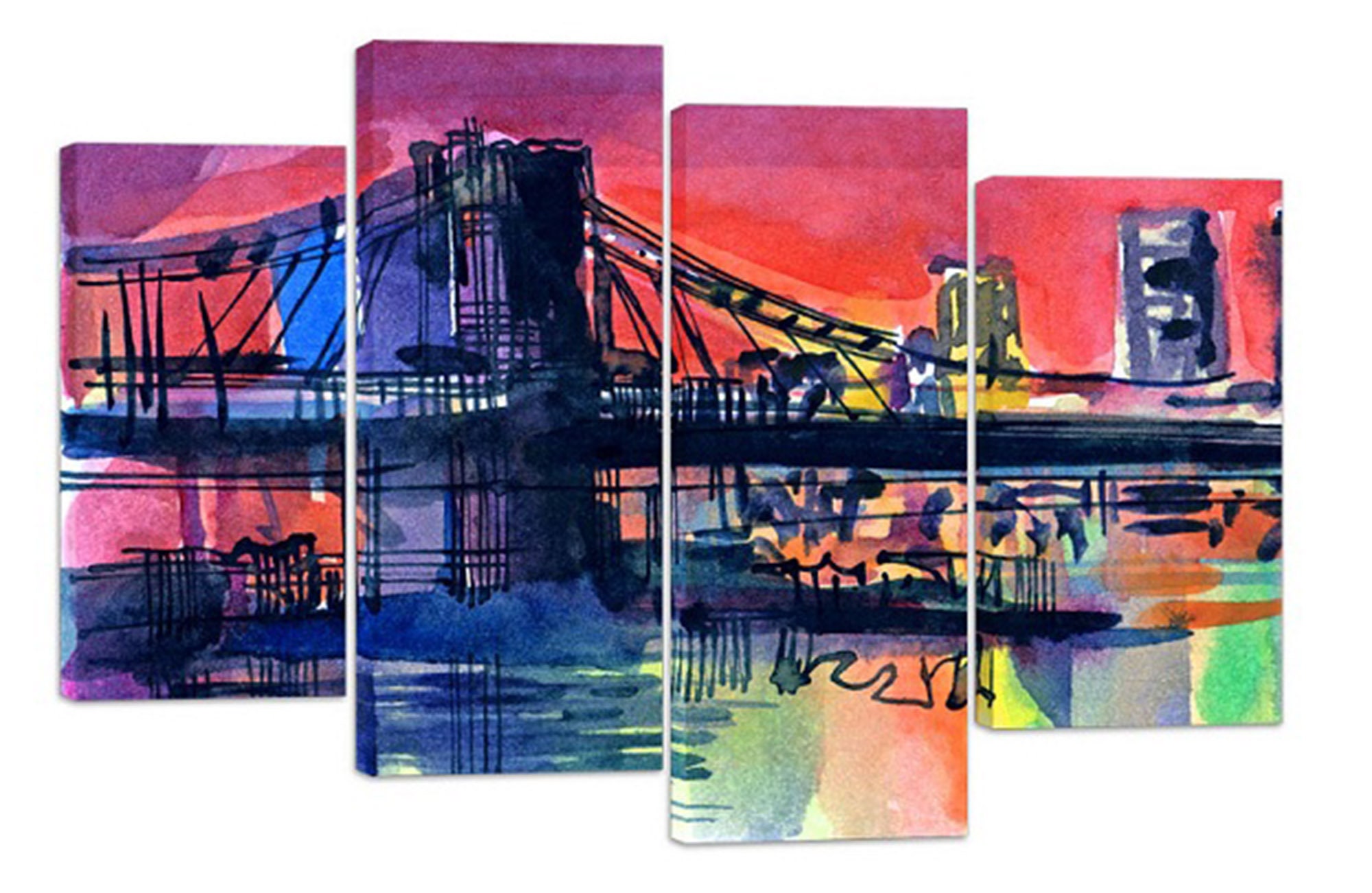 Multi Coloured Abstract Bridge - Multi Split 4 Panel Canvas Artwork Art ...