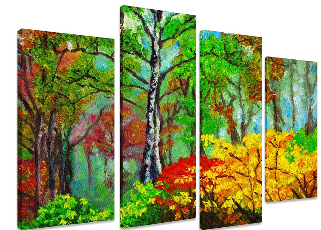 Trees in Watercolour - Multi Split 4 Panel Canvas Artwork Art Print ...