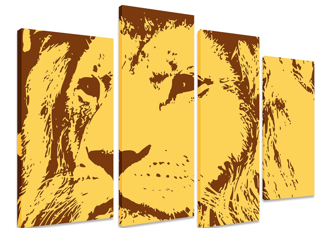 Lion on Yellow Background - Multi Split 4 Panel Canvas Artwork Art ...