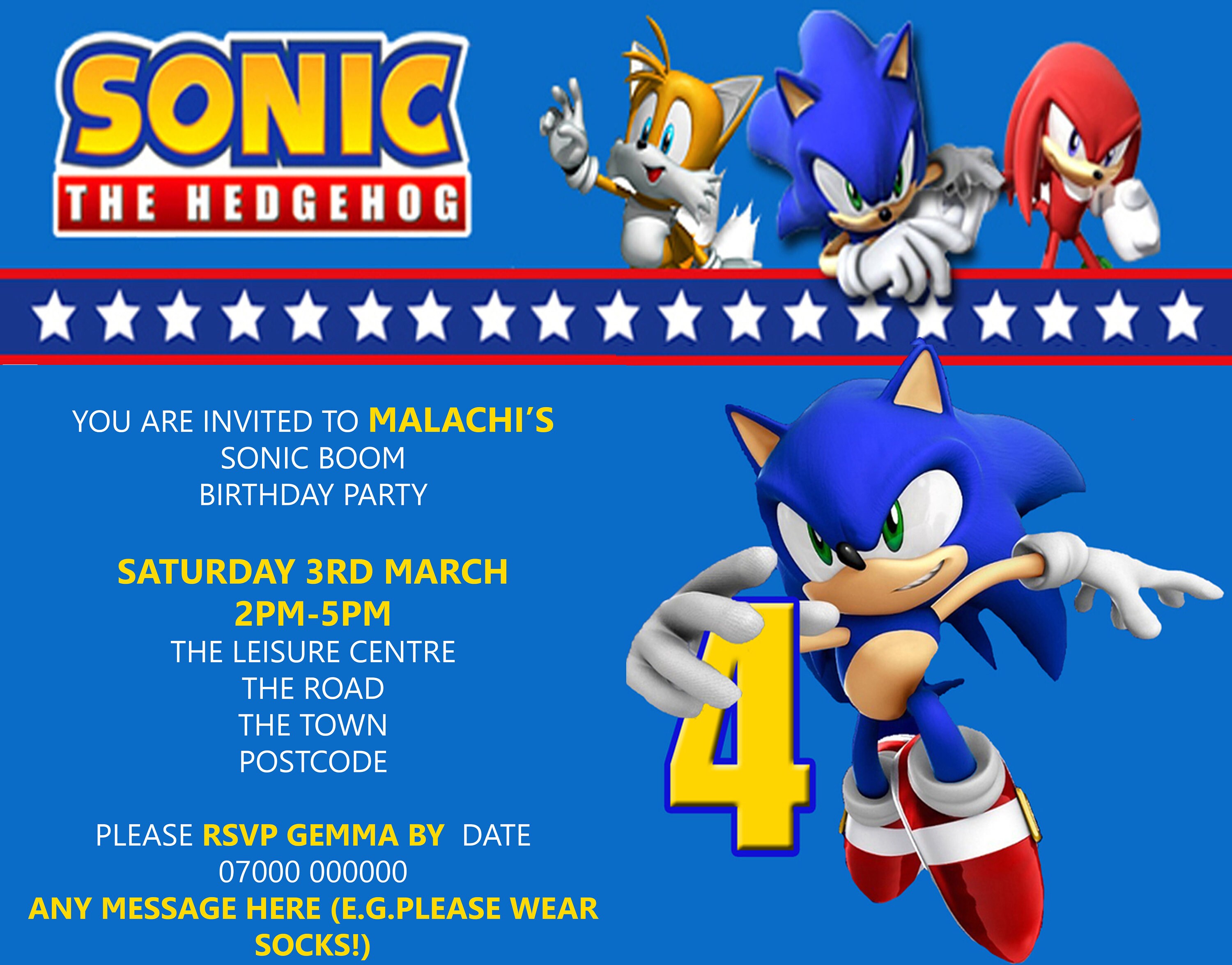 Sonic Invitation Personalised Any Age Digital Download Etsy