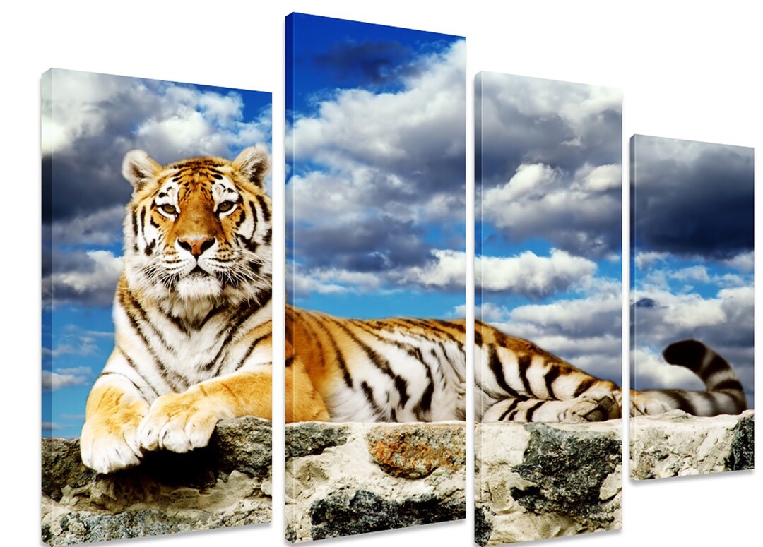 Tiger in the Storm Multi Split 4 Panel Canvas Artwork Art Print 101cm X ...