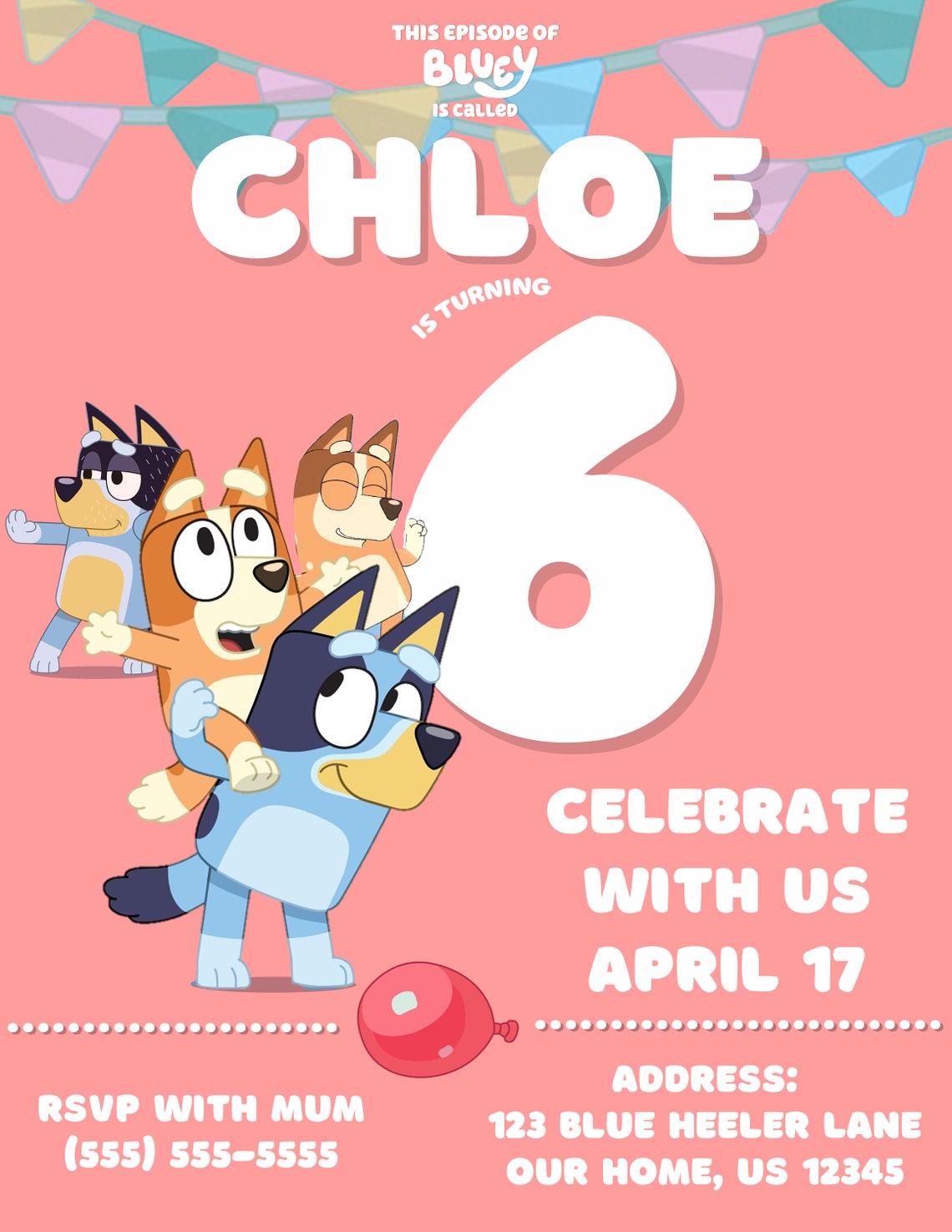 Bluey Theme- Bluey Birthday Invitation Canva Editable Digital ...