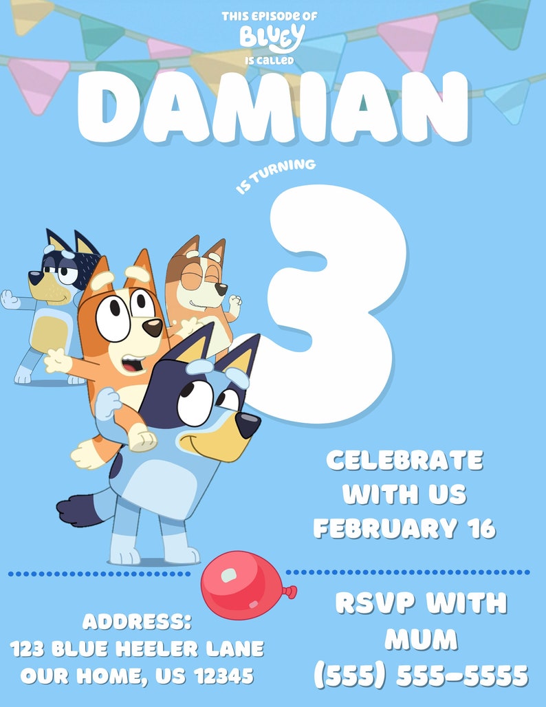 Bluey Theme- Bluey Birthday Invitation Canva Editable Digital ...
