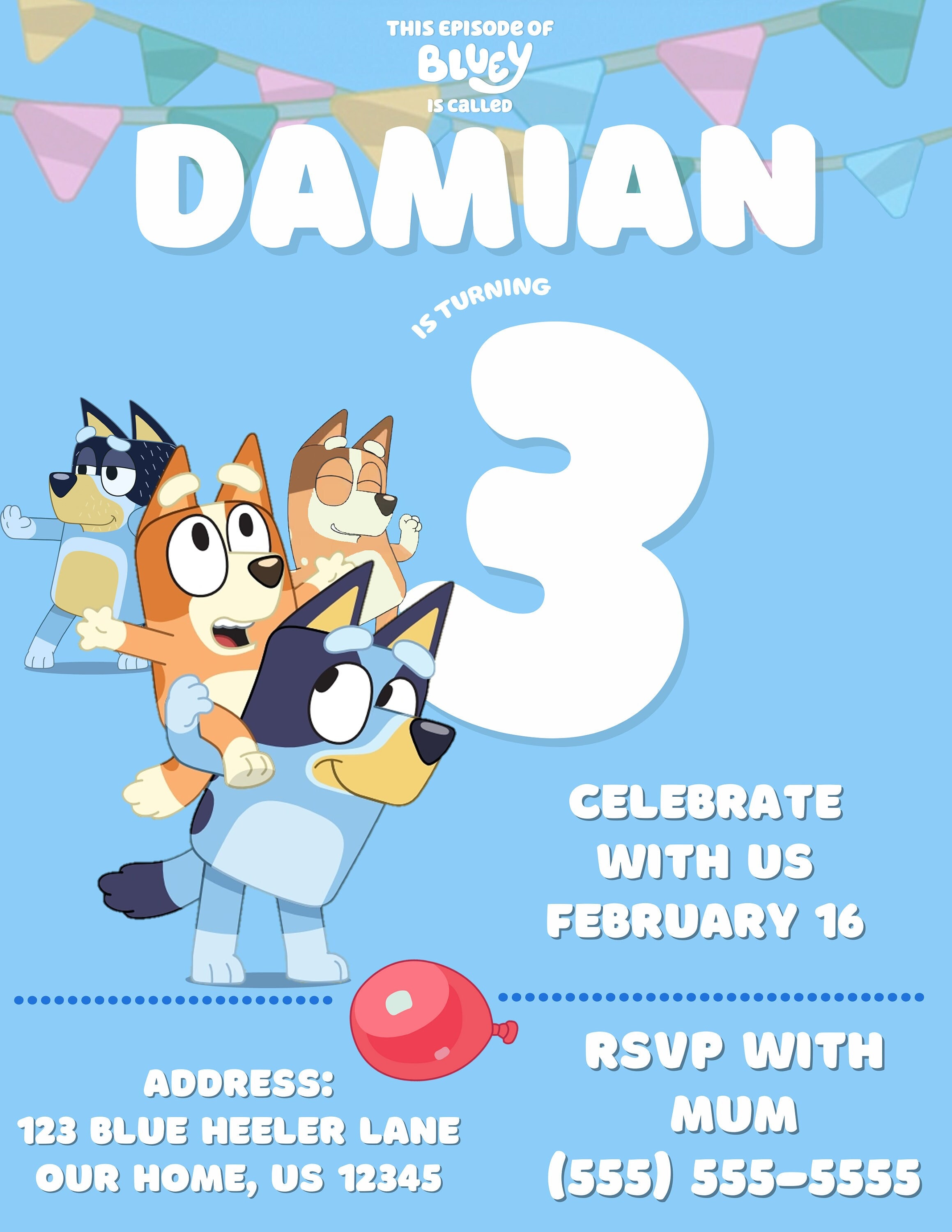 Bluey Theme- Bluey Birthday Invitation Canva Editable Digital ...