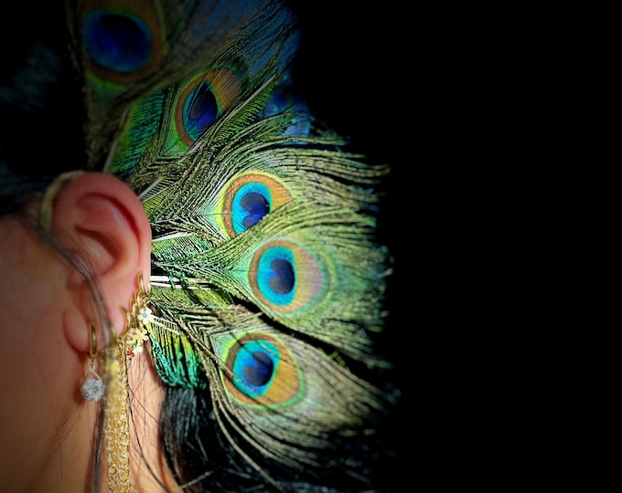 Peacock Ear Cuff, Feather Ear Cuff, Ear Cuff Feathers, Ear Wrap Cuff ...