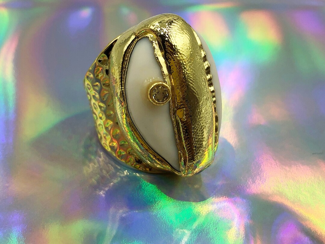 Cowrie Shell Ring, Shell Ring, Gold Sea Shell Ring, Gold Cuff Ring ...