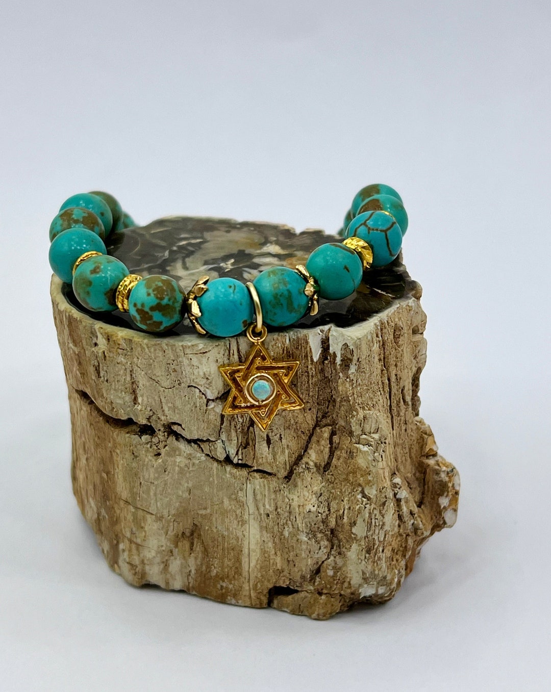 Beaded Turquoise Gemstones Star of David Bracelet -gold Filled- - Etsy