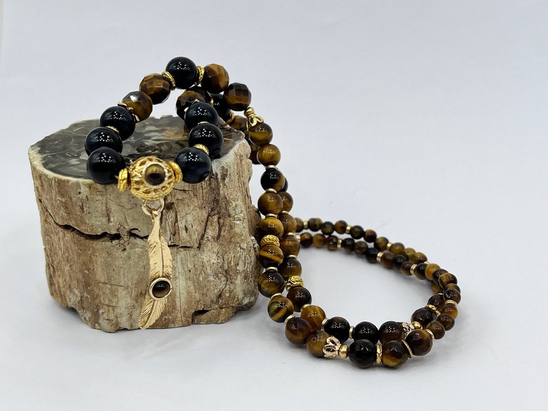 Tiger Eye Necklace, Beaded Gem Necklace, Blue Tigers Eye Mala, Beaded ...