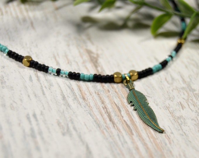 Feather Beaded Choker Necklace - Etsy