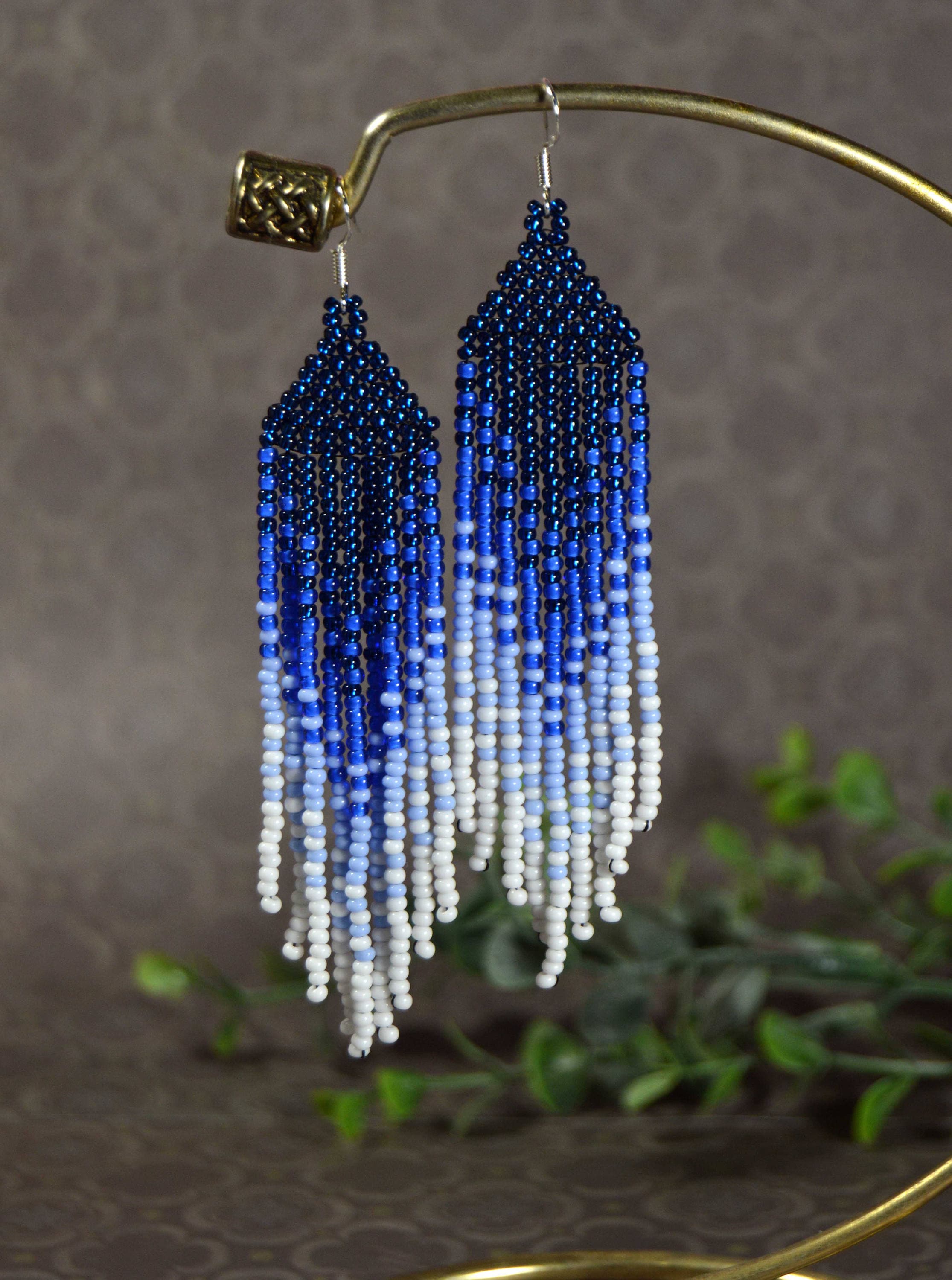 Gradient fringe beaded earrings Long beaded earrings | Etsy