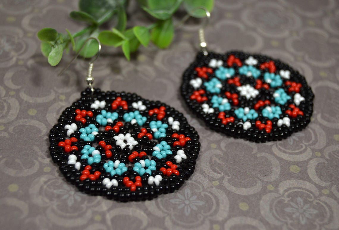 Native American Beaded Earrings Round Beaded Earrings - Etsy