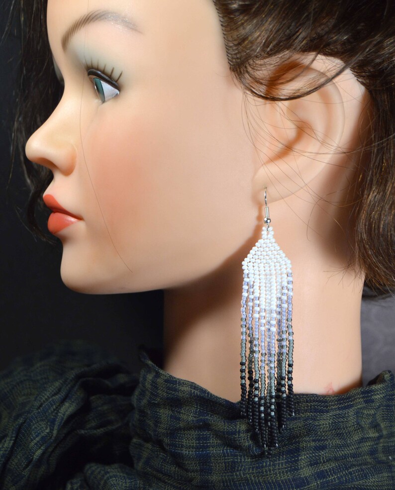 Long Gradient Fringe Earrings Long Beaded Earrings - Etsy