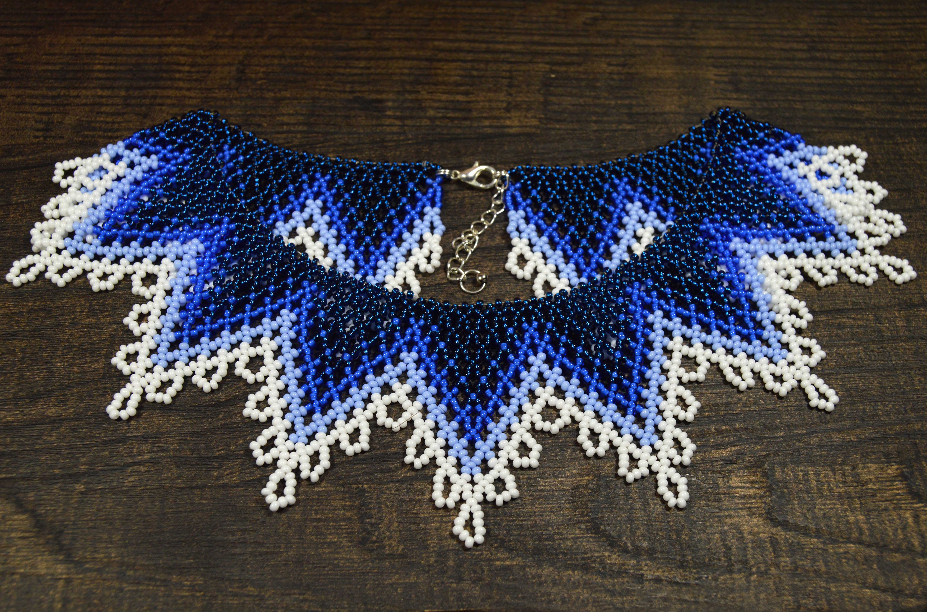 Blue Beaded Collar Necklace Seed Bead Necklace - Etsy