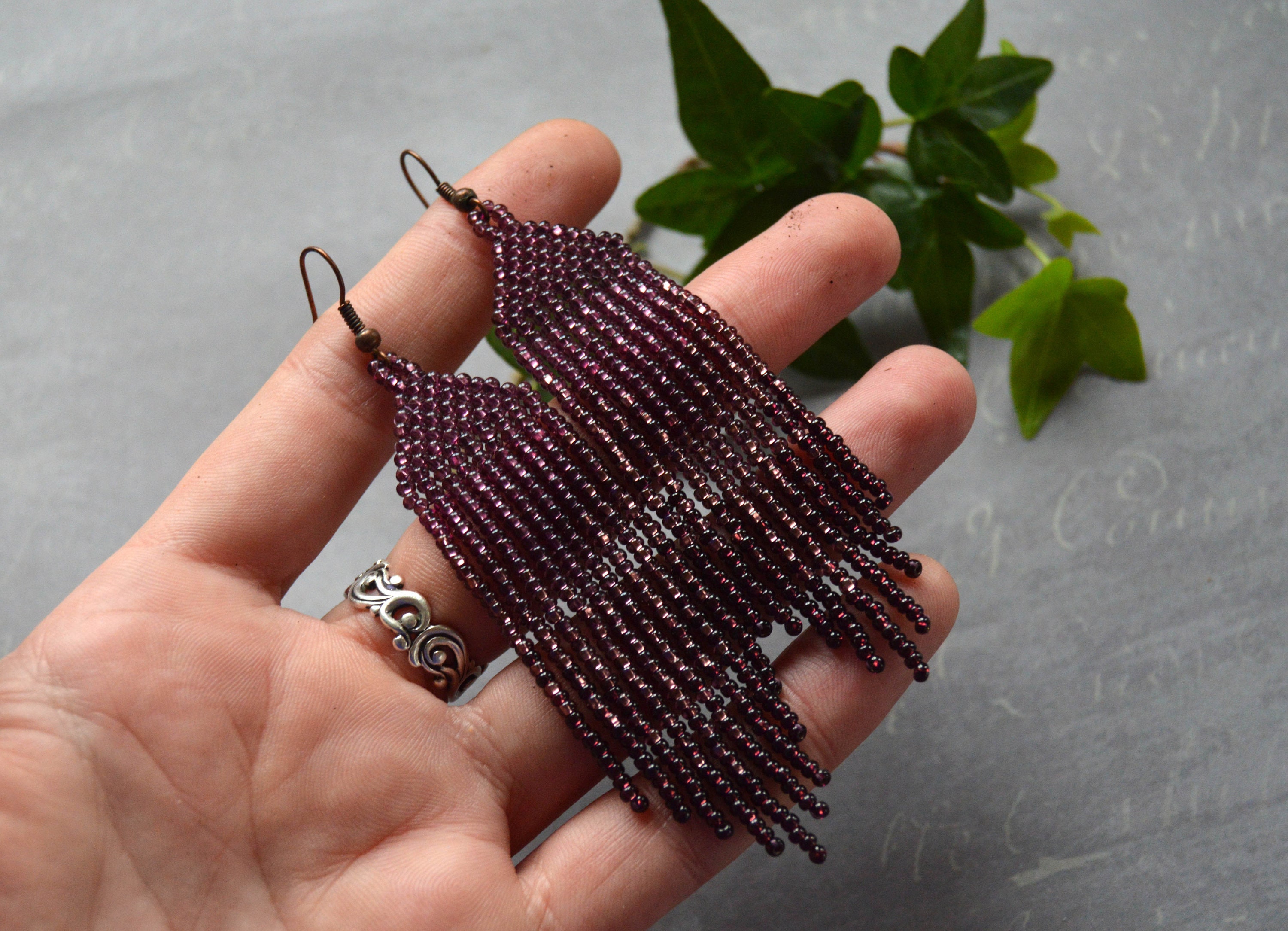 Handmade Long Seed Bead Fringe Earrings - Etsy
