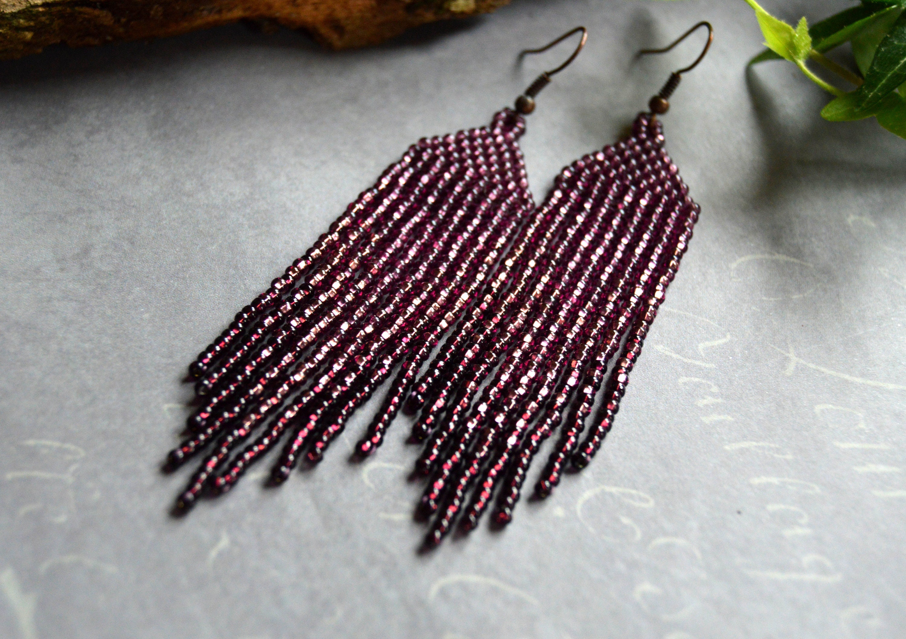 Long dangle seed bead earrings Beaded earrings Fringe beaded | Etsy