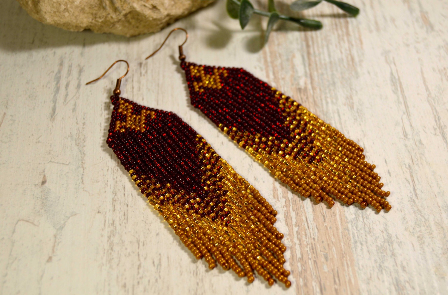 Burgundy Fringe Beaded Earrings - Etsy
