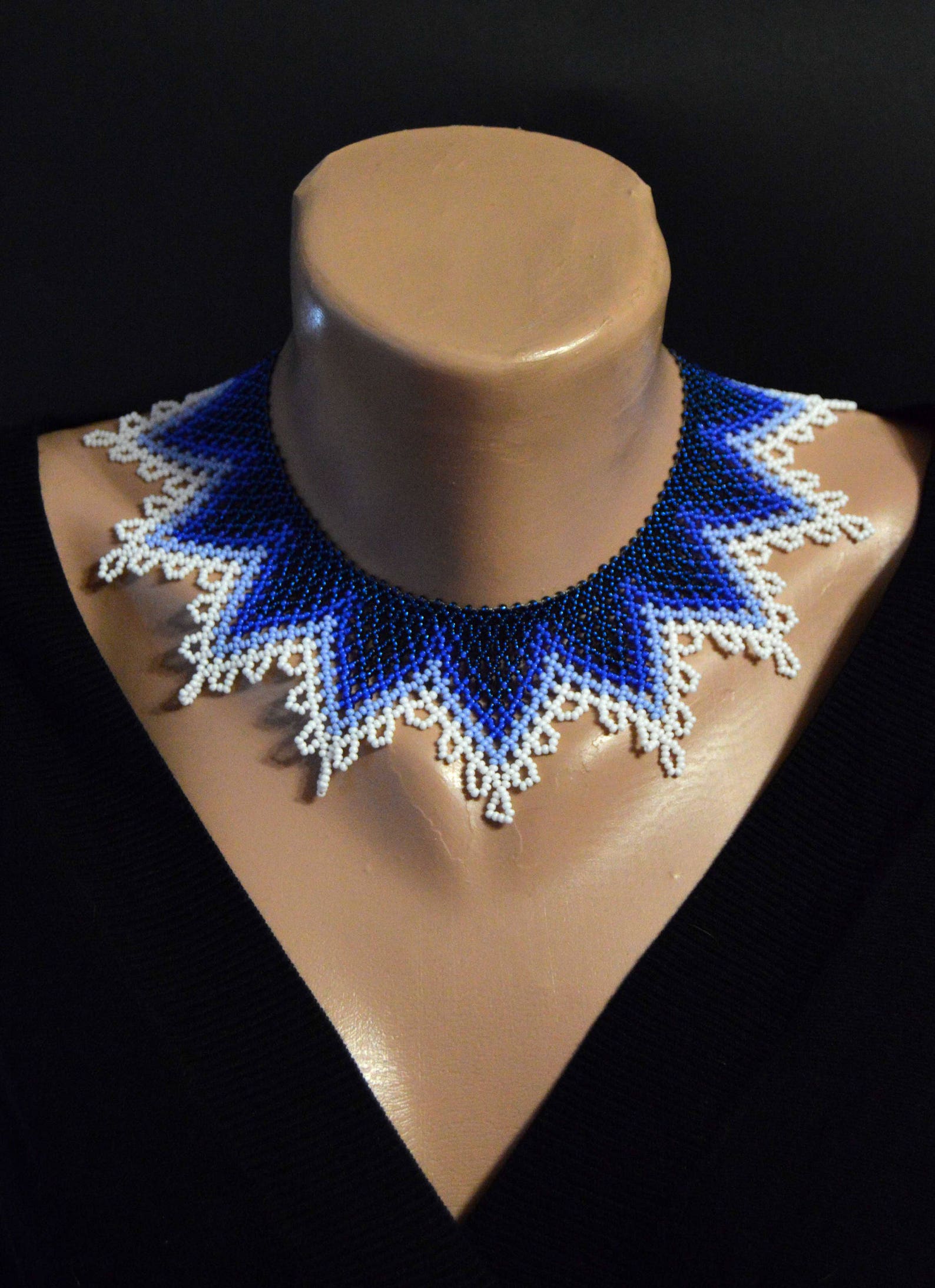 Blue Beaded Collar Necklace, Seed Bead Necklace - Etsy