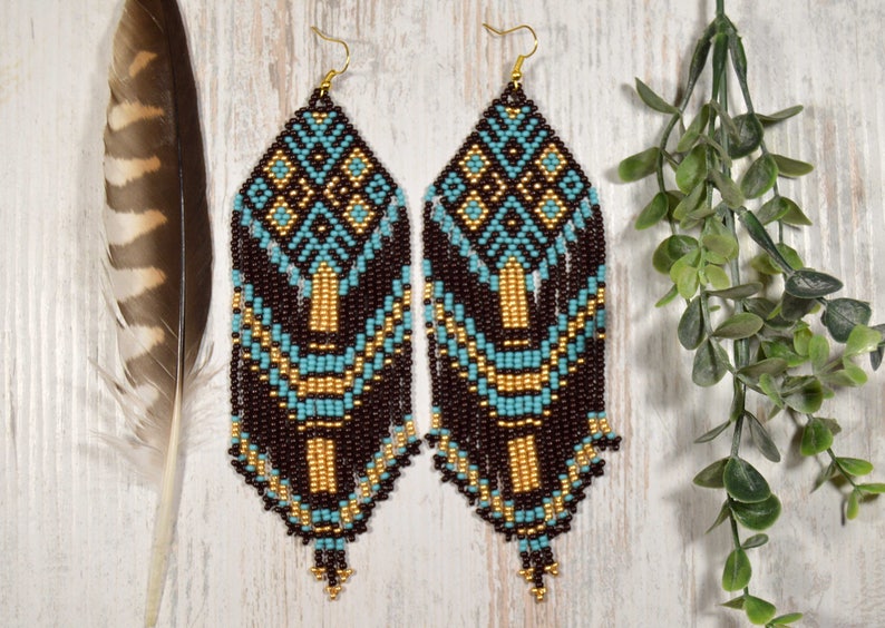 Extra long beaded earrings Seed bead ornament earrings | Etsy