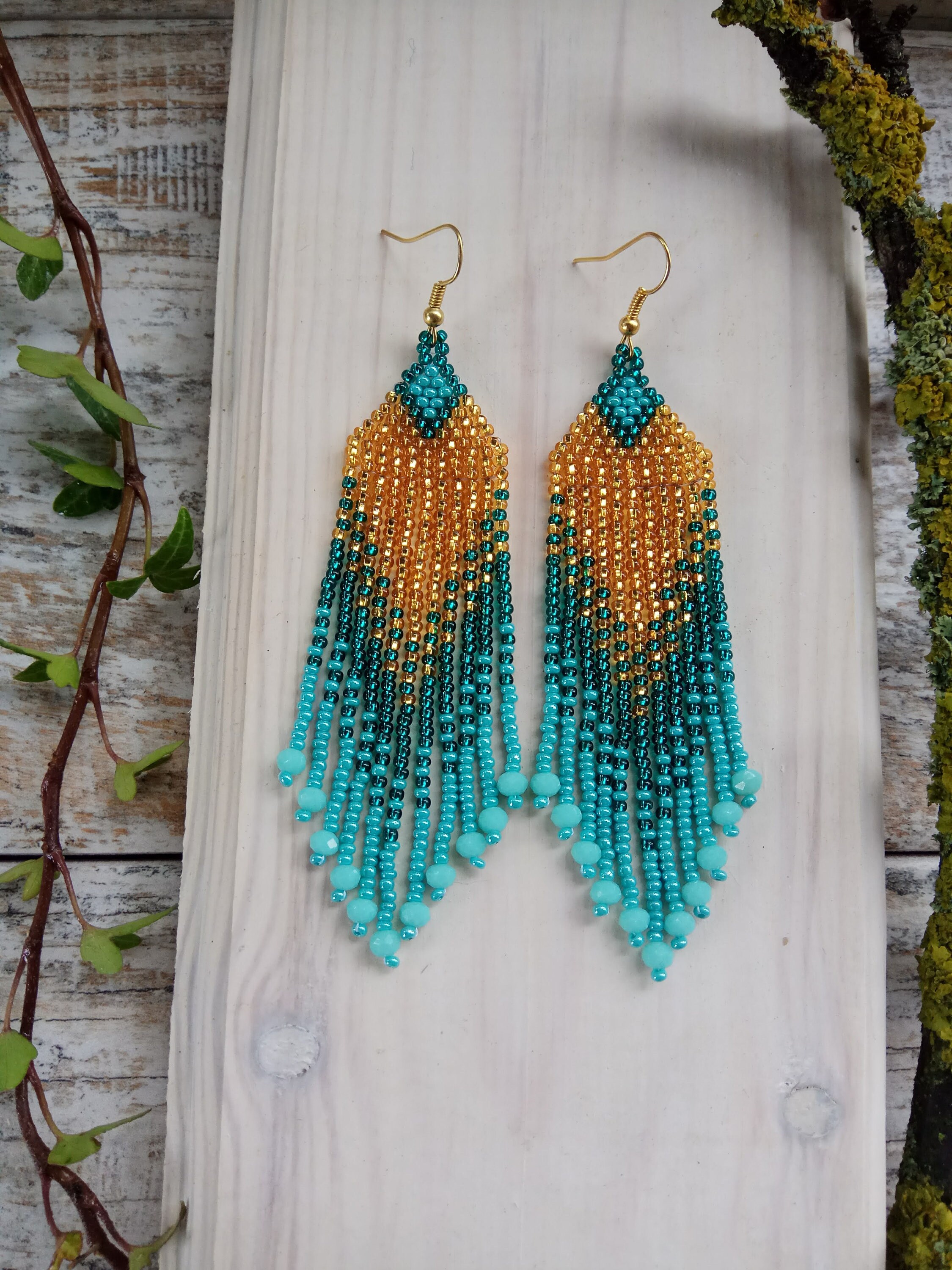 Gold turquoise beaded earrings | Etsy