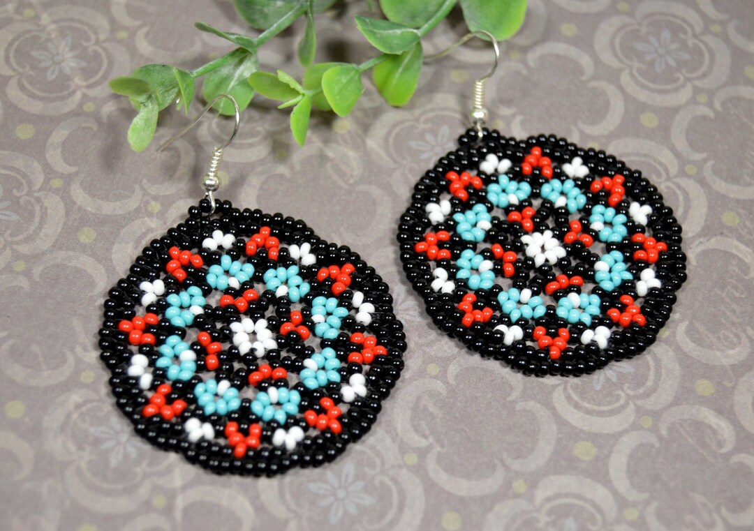 Native American Beaded Earrings Round Beaded Earrings - Etsy