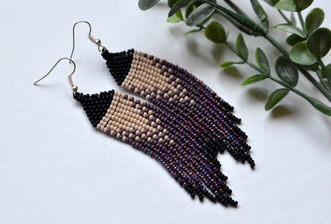 Beaded earrings Boho seed bead earrings Fringe earrings | Etsy