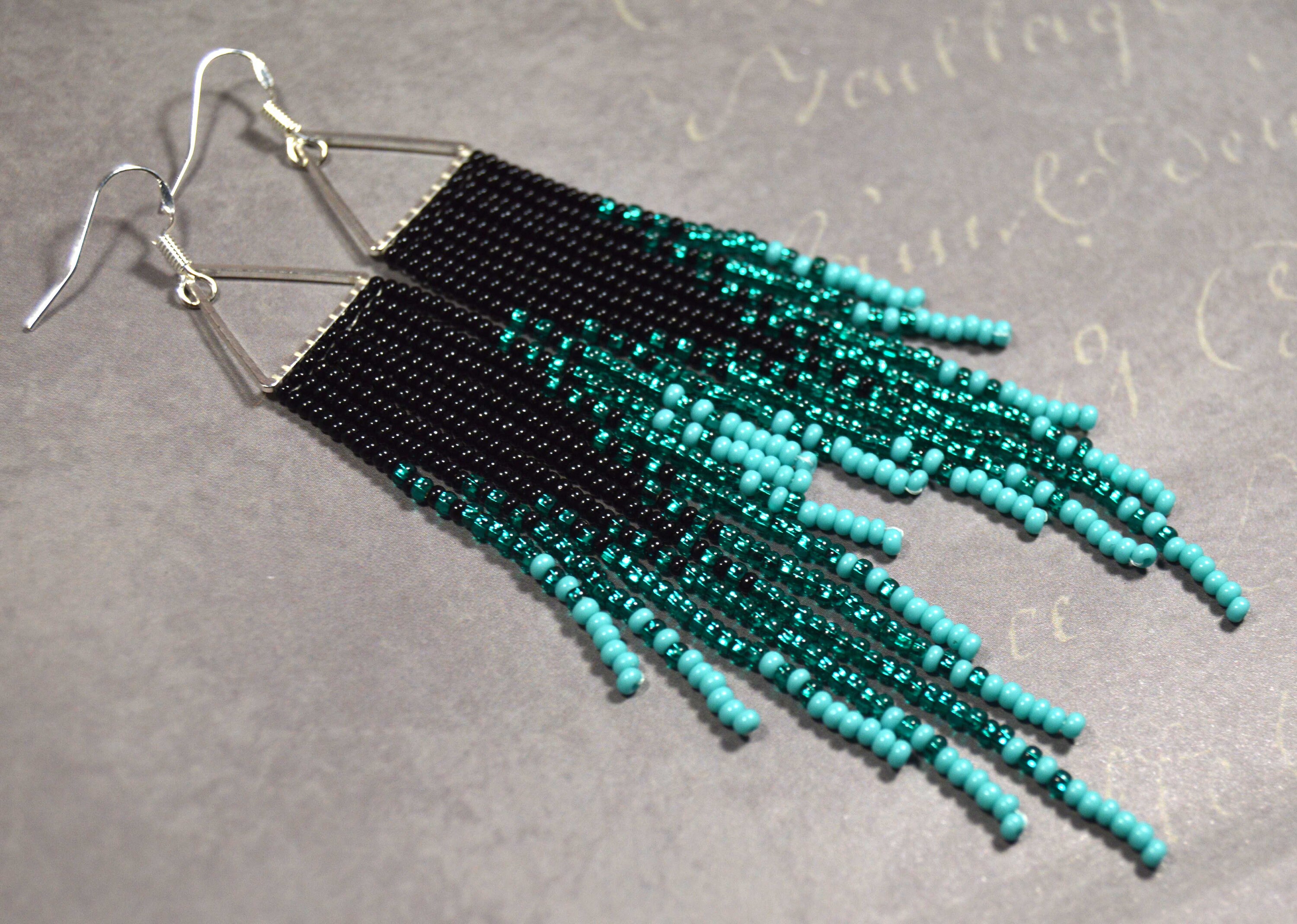 Beaded Earrings Turquoise Earrings Emerald and Black Color - Etsy
