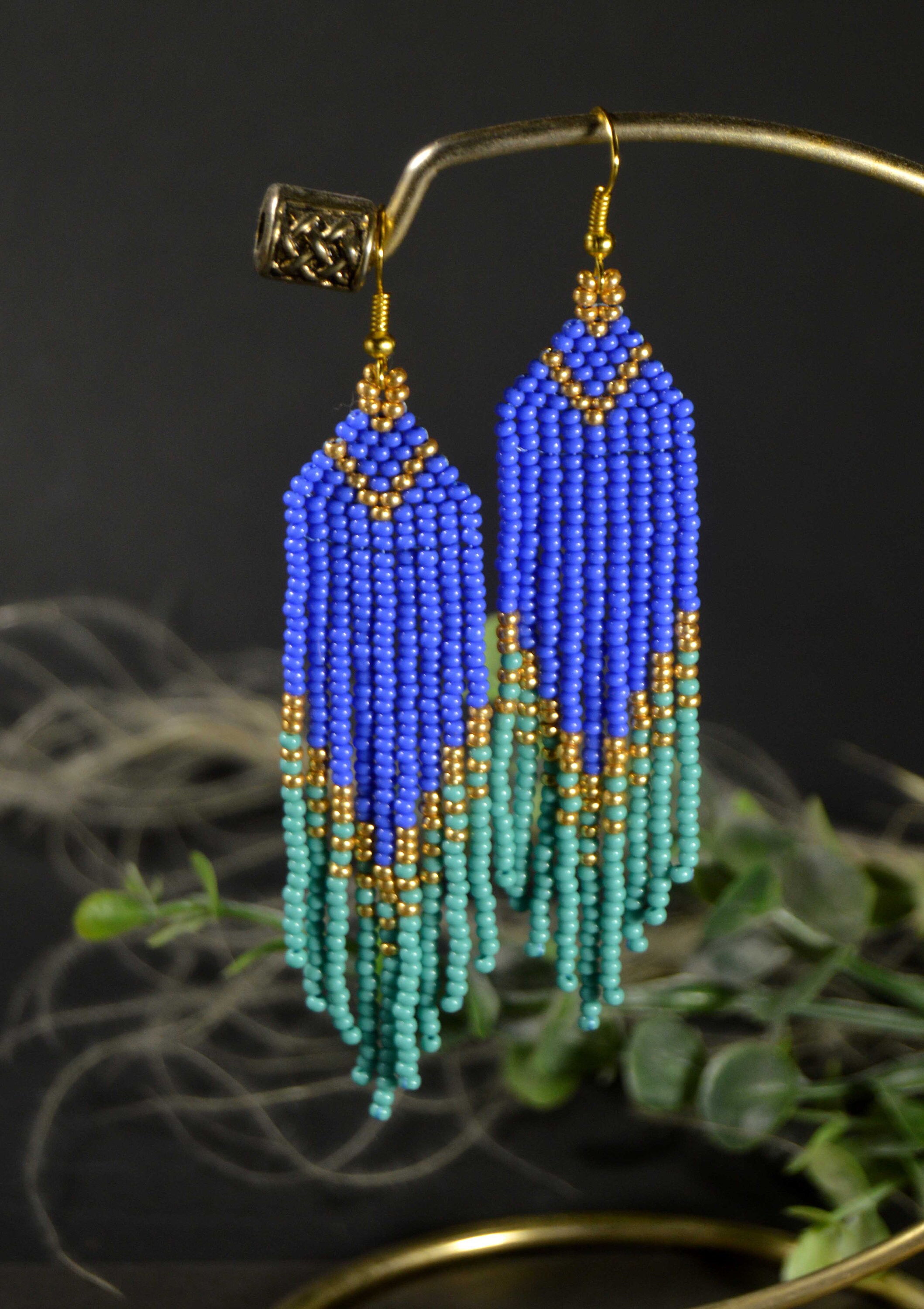 Turquoise Long Beaded Earrings, Seed Bead Earrings - Etsy