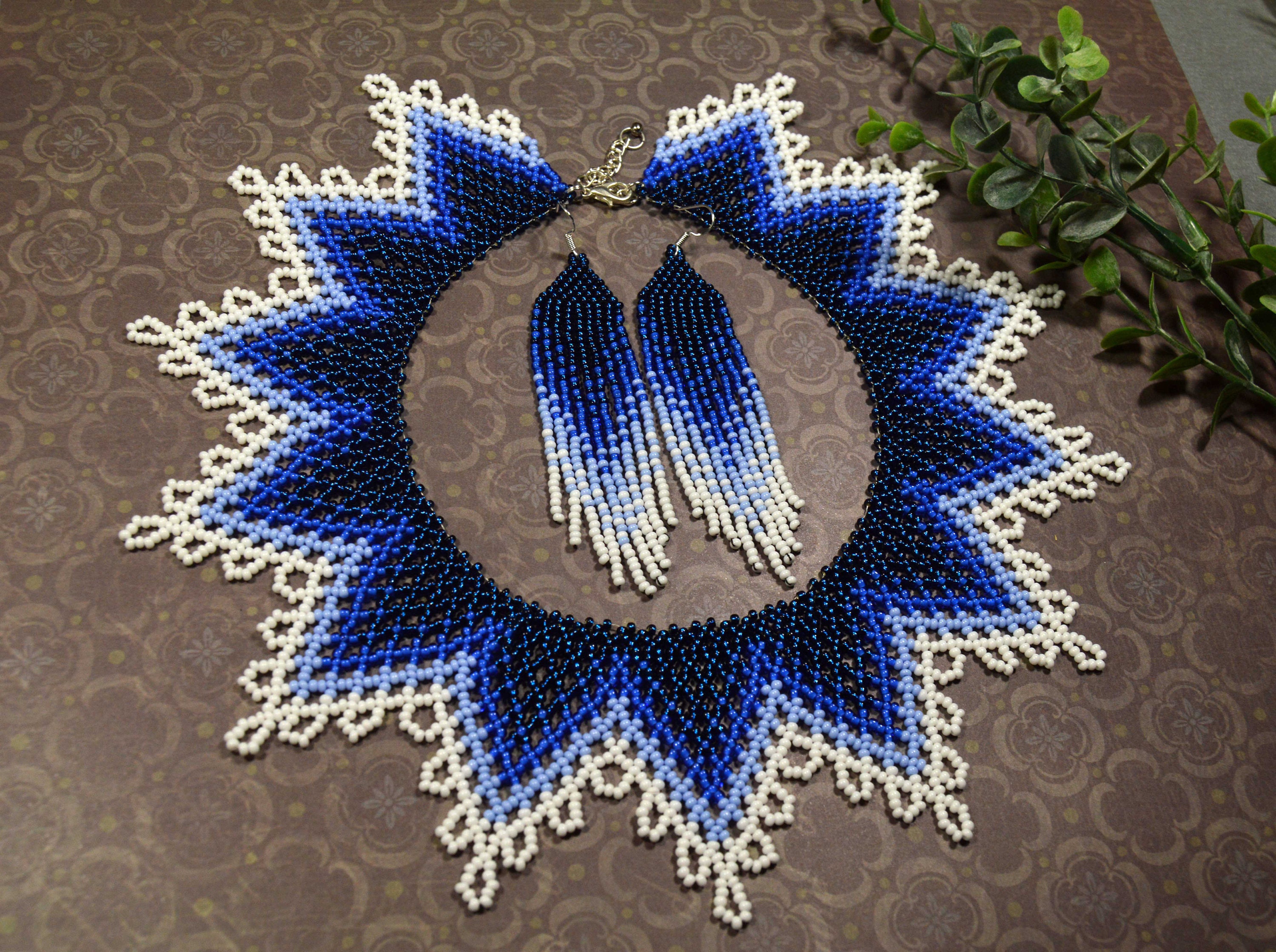 Blue Beaded Collar Necklace Seed Bead Necklace | Etsy