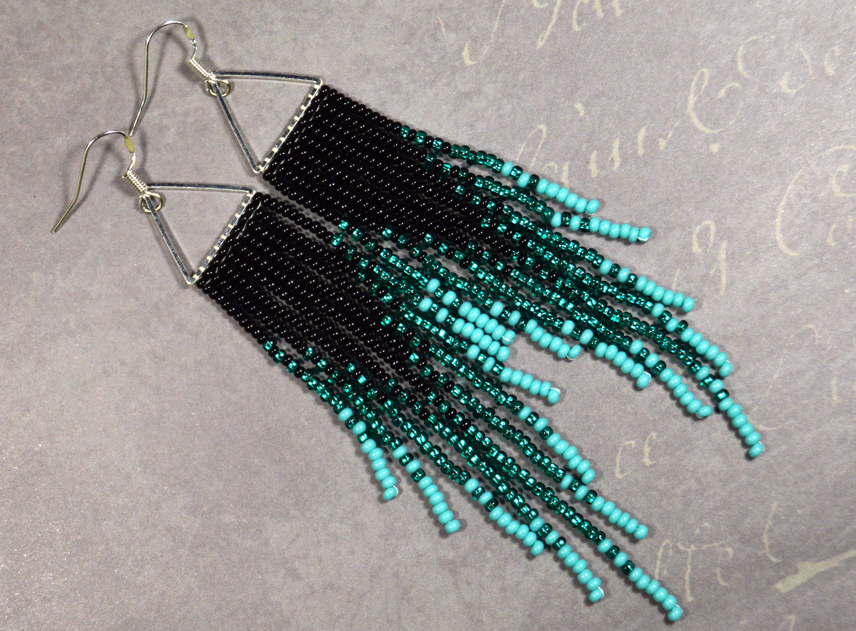 Beaded Earrings Turquoise Earrings Emerald and Black Color - Etsy