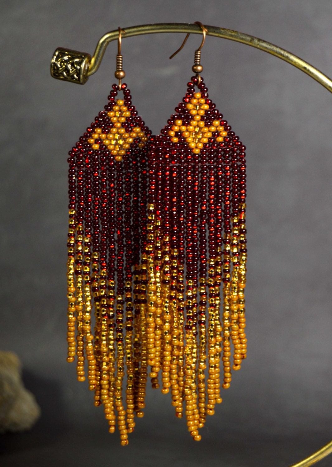Burgundy Fringe Beaded Earrings - Etsy
