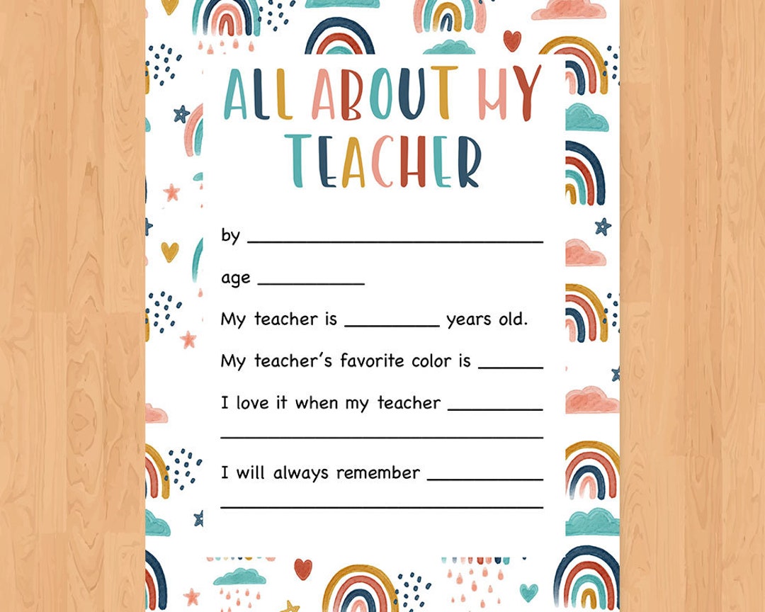 Teacher Appreciation Printable, All About My Teacher Printable, Teacher ...