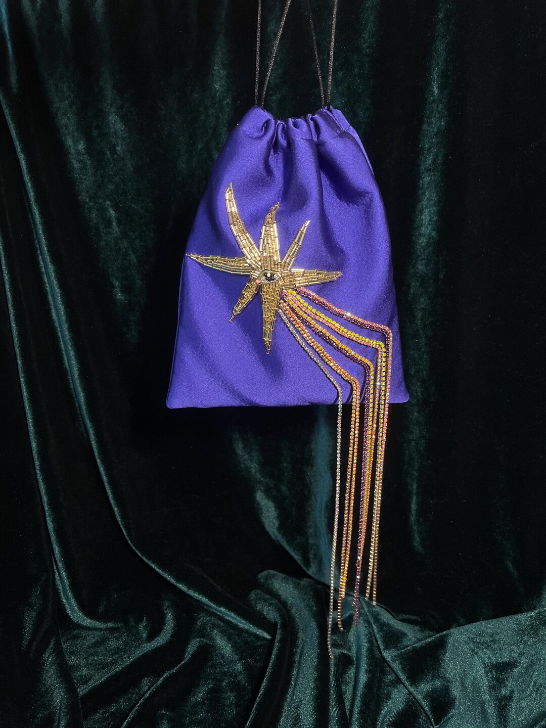 Satin Blue Color Bag, Textile Beaded Bag, Pouch, Bridal Shower ...