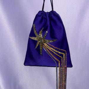 Satin Blue Color Bag, Textile Beaded Bag, Pouch, Bridal Shower ...