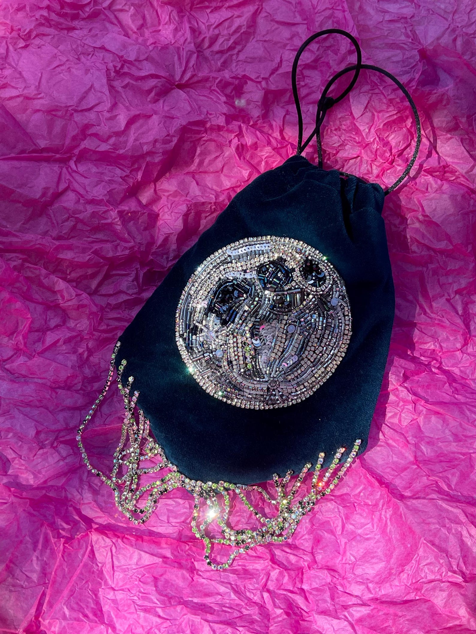 Full Moon Embroidered Bag – Dark Velvet Beaded Purse, Handmade Evening ...