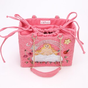 Whimsical Pink Velvet Bag With Princess Embroidery - Your Fairytale ...