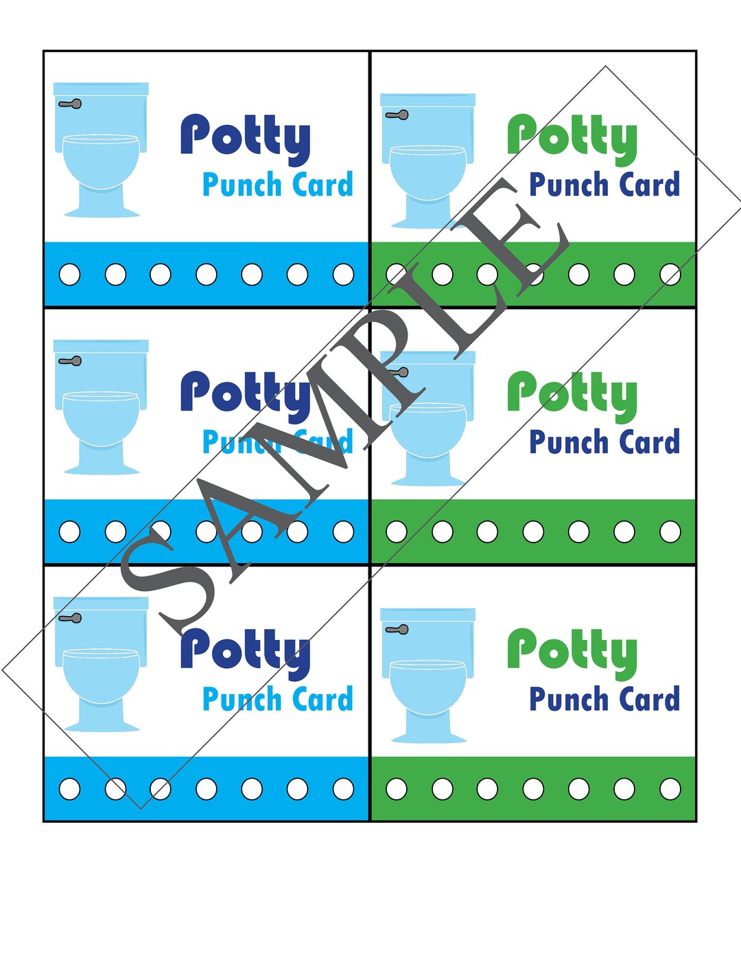 Potty Training Punch Cards (blue/green) - Etsy