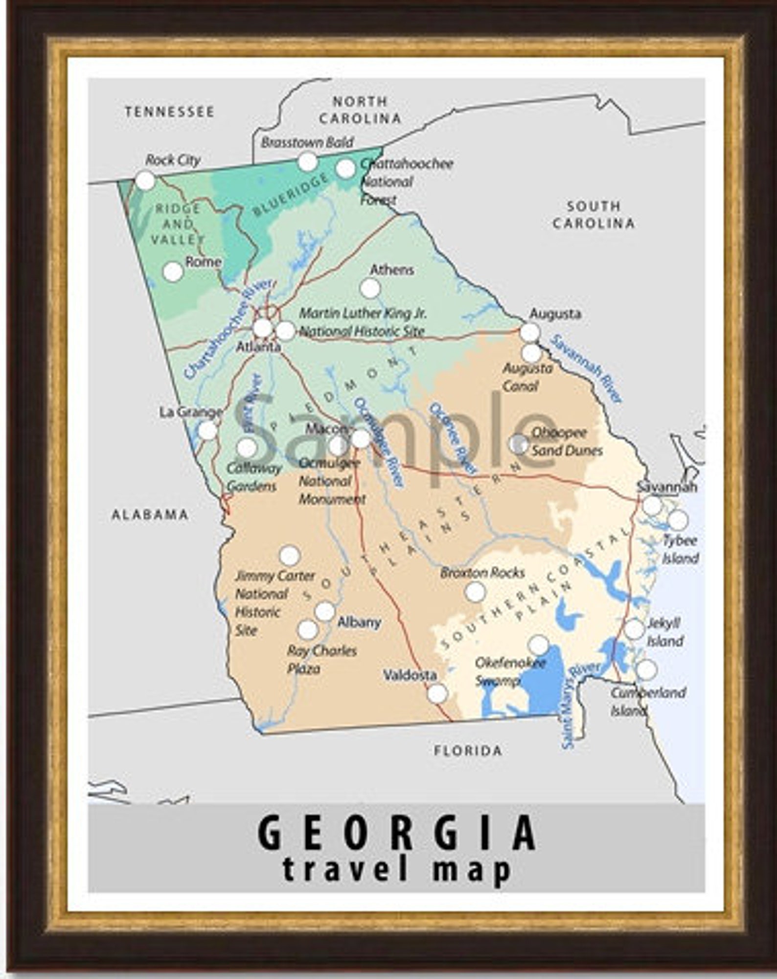 Georgia: Explore Your State - Frameable and Interactive Travel Map for ...