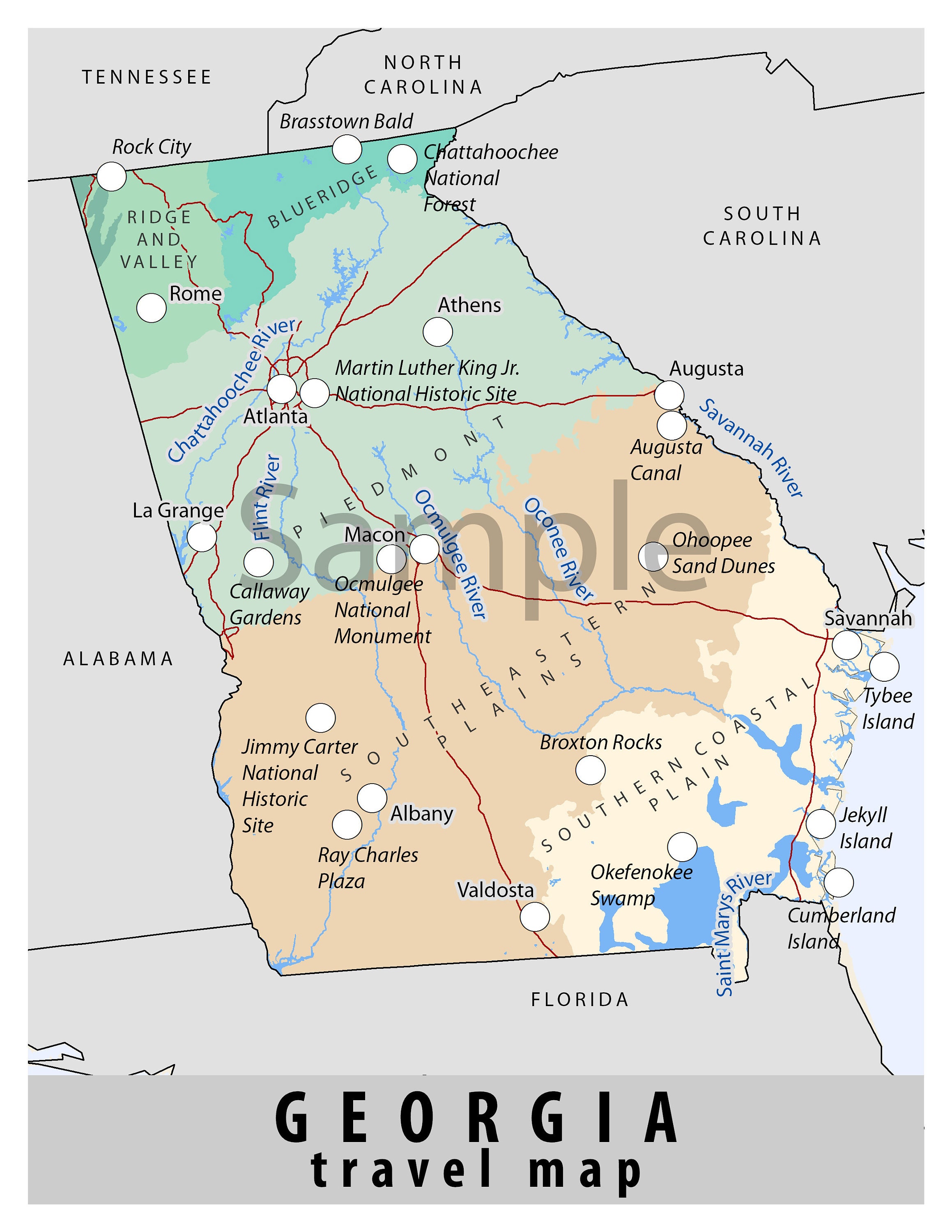 Georgia: Explore Your State - Frameable and Interactive Travel Map for ...