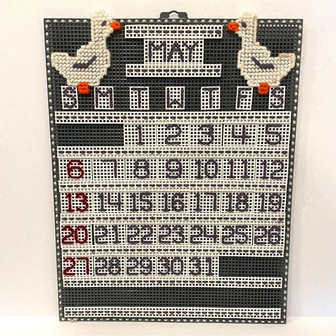 Vintage Handmade Latch Hook Calendar Wall‑hanging — Unique Art - Etsy