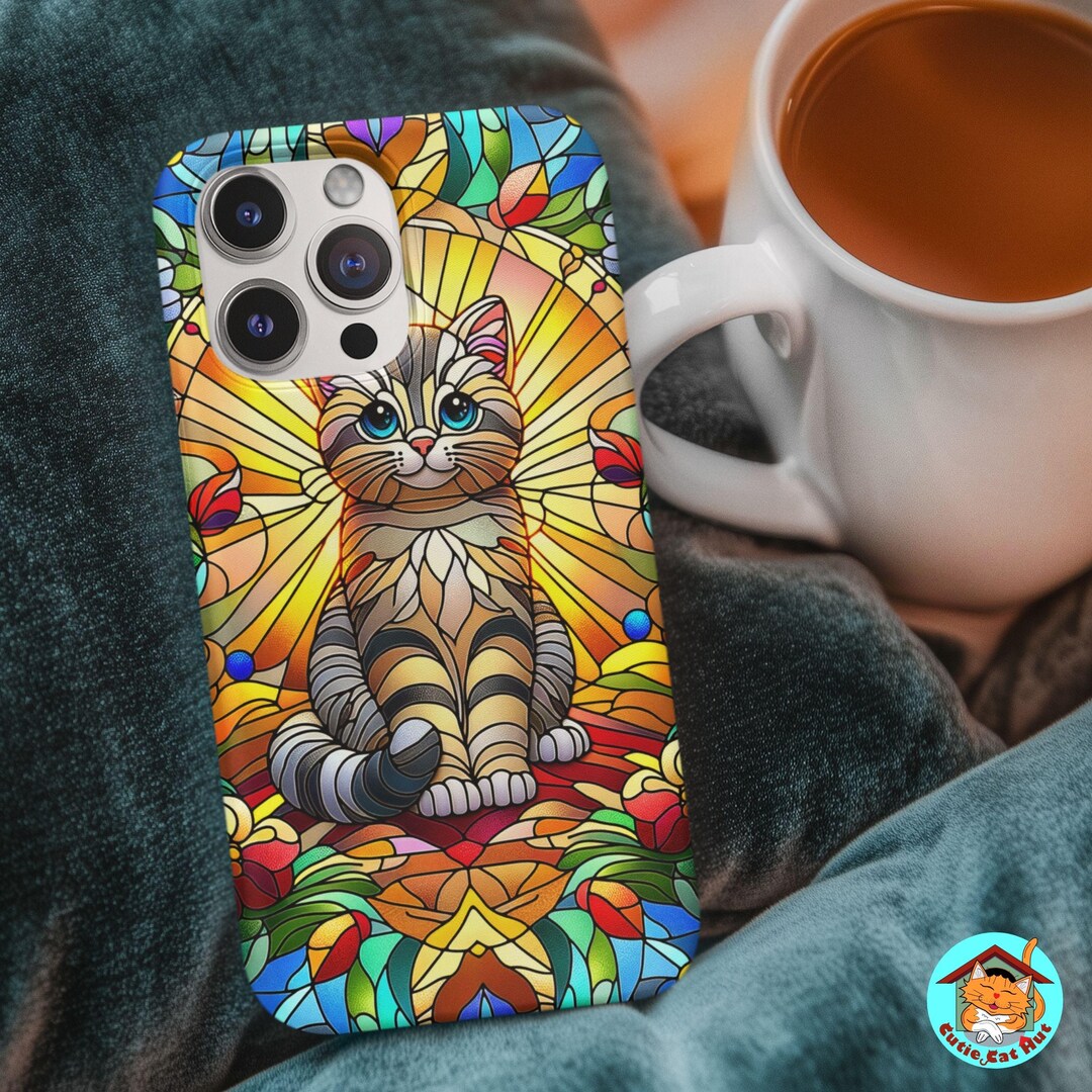 Tabby Cat Stained Glass Phone Case: Protective, Colorful Cat Lover ...