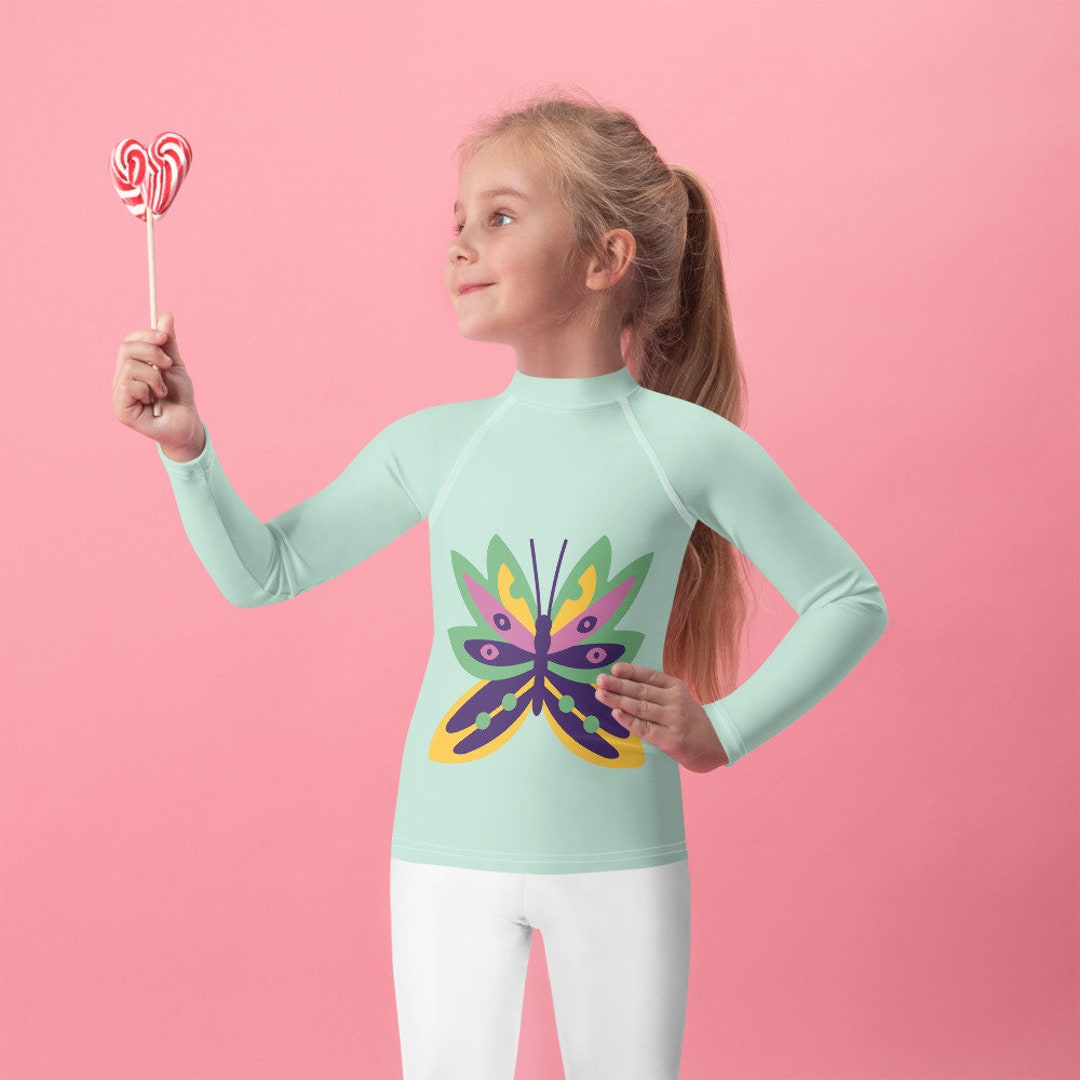 Seafoam Green Rash Guard Butterfly Rash Guard Girl Rash Guard Kids Rash ...