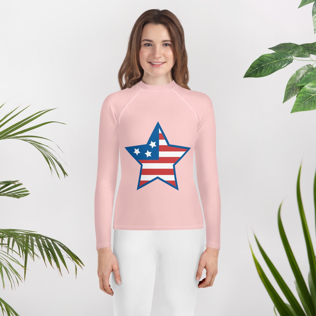 Girls Rash Guard USA Tween Rash Guard Pink Rash Guard Star Rash Guard ...