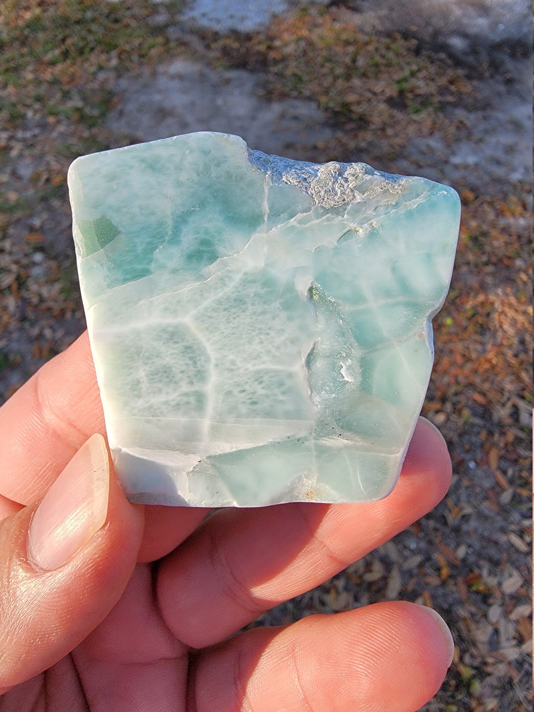 Sky Blue Green Polished Natural Larimar Slab Gorgeous Color Very Rare ...