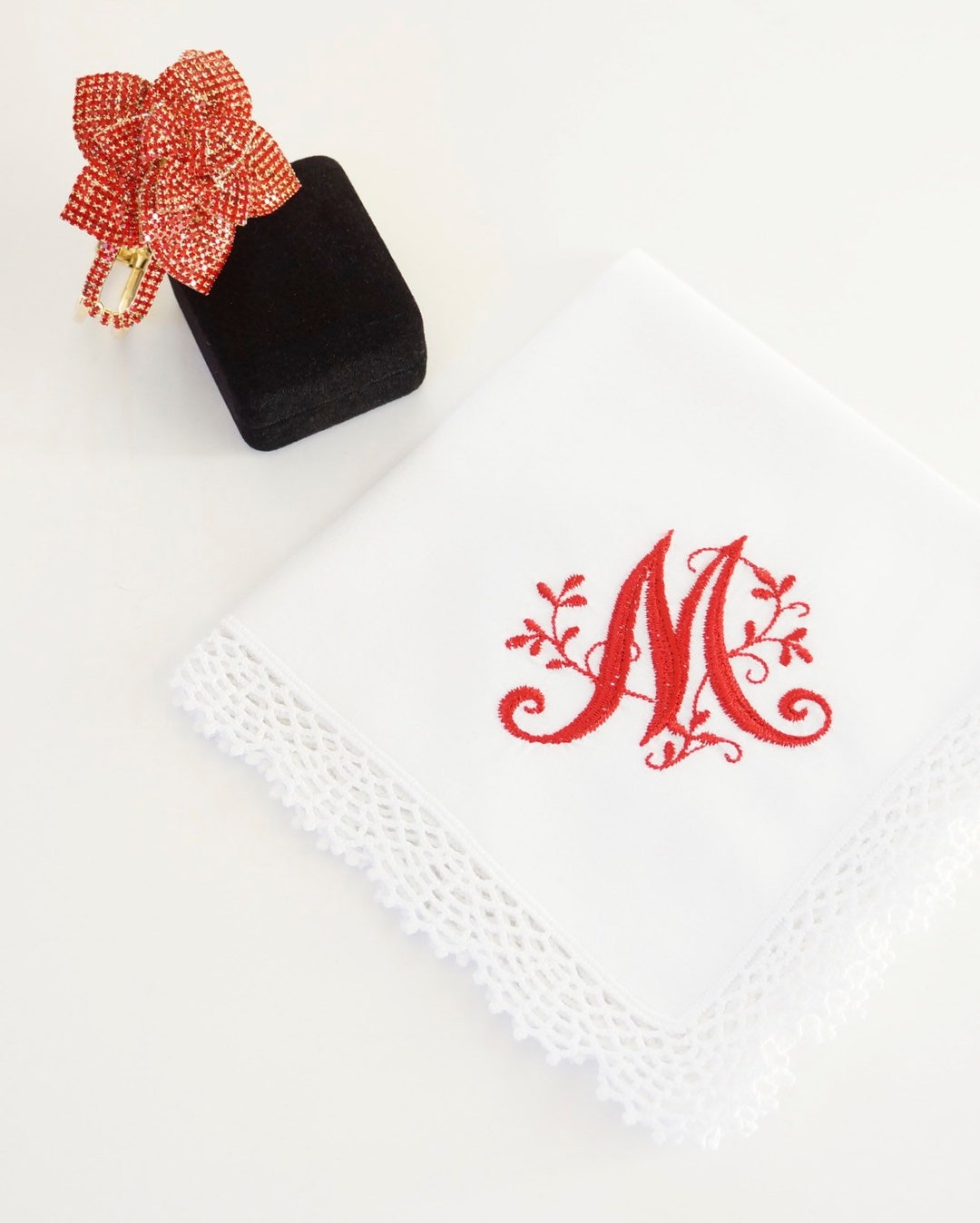 JARDIN MONOGRAM, Greenery Design, Embroidered Monogrammed Handkerchief ...
