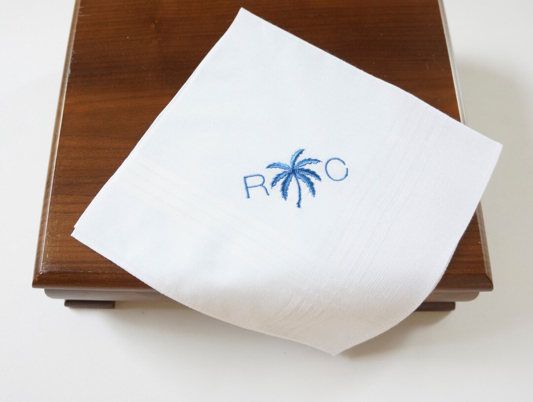 MEN'S PALM TREE Monogram Embroidered Pocket Squares, Dad Wedding ...