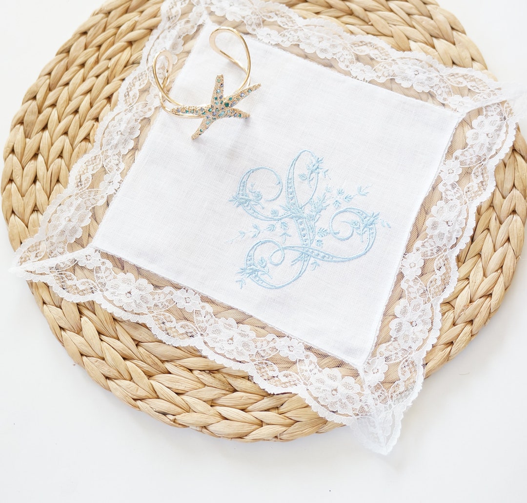 VINTAGE Font Embroidered Monogrammed Handkerchief, Personalized Custom ...