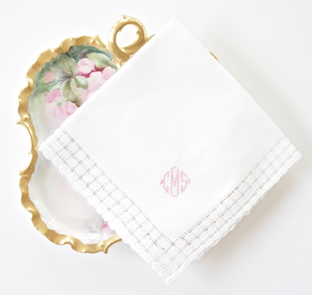 DIAMOND II Font Embroidered Monogrammed Handkerchief, Personalized ...