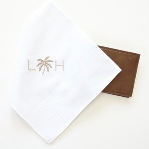 MEN'S PALM TREE Monogram Embroidered Pocket Squares, Dad Wedding ...