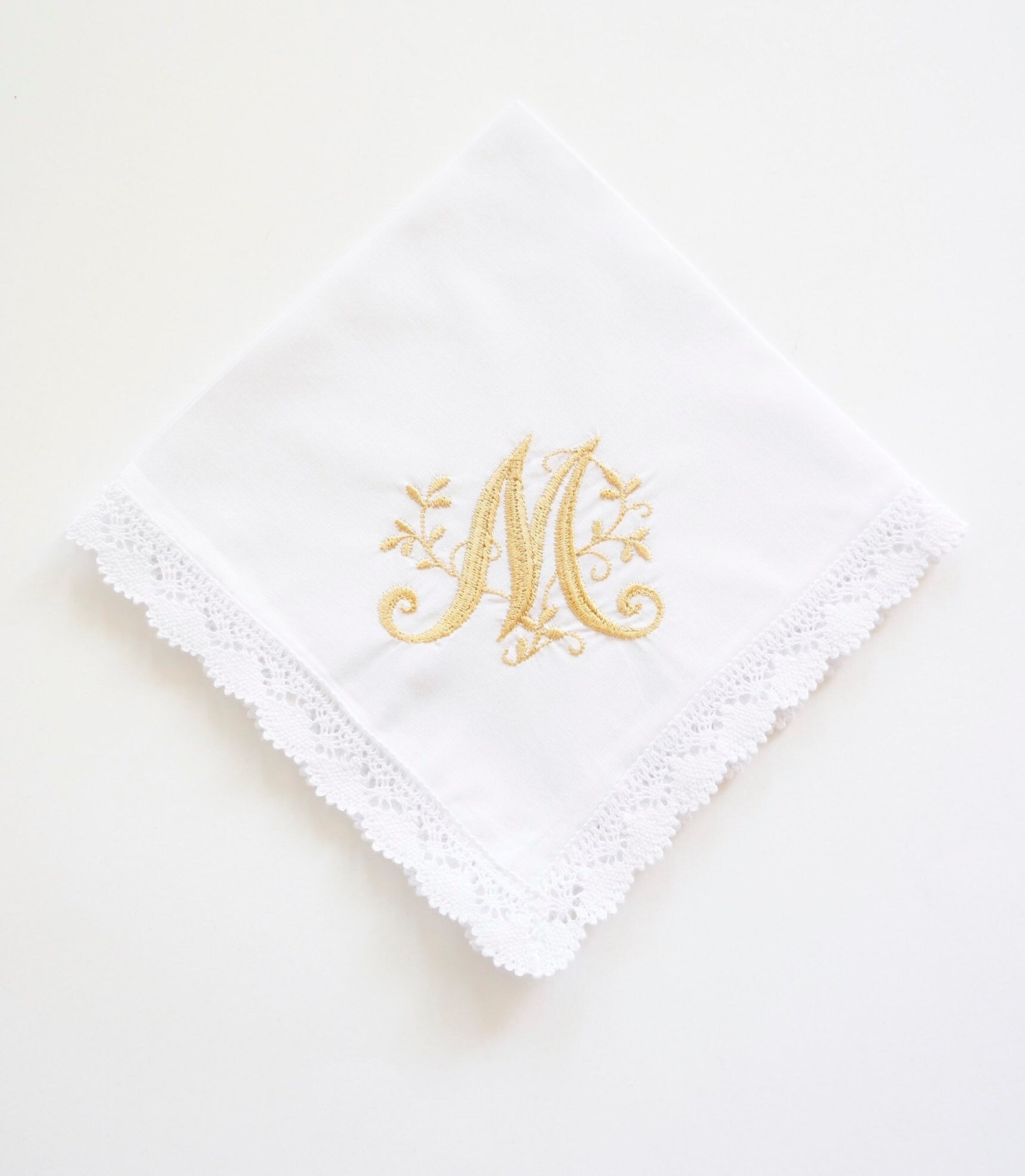 JARDIN MONOGRAM, Greenery Design, Embroidered Monogrammed Handkerchief ...