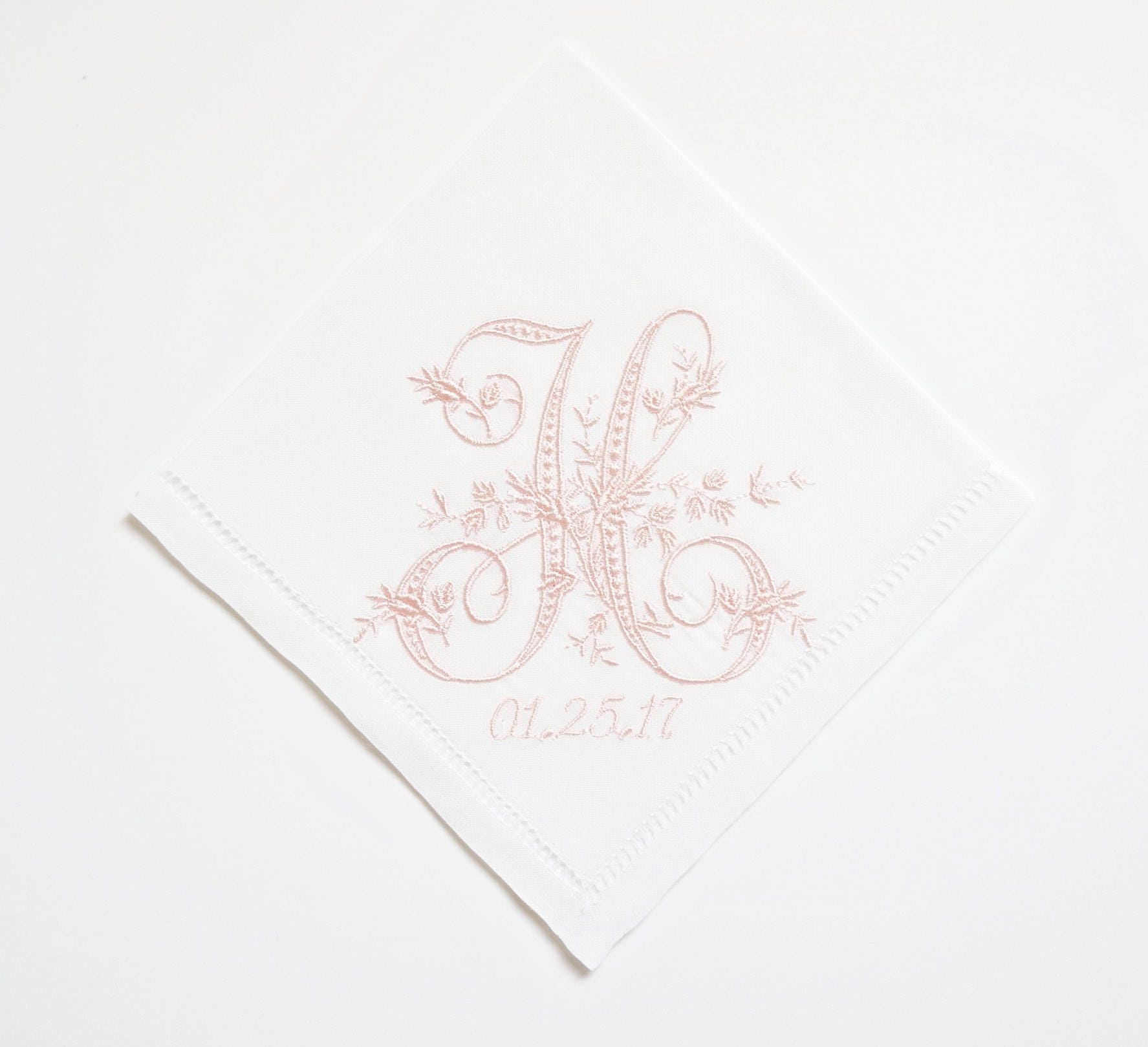 Royal Font Monogrammed Handkerchief with Date, Hemstitched Linen ...